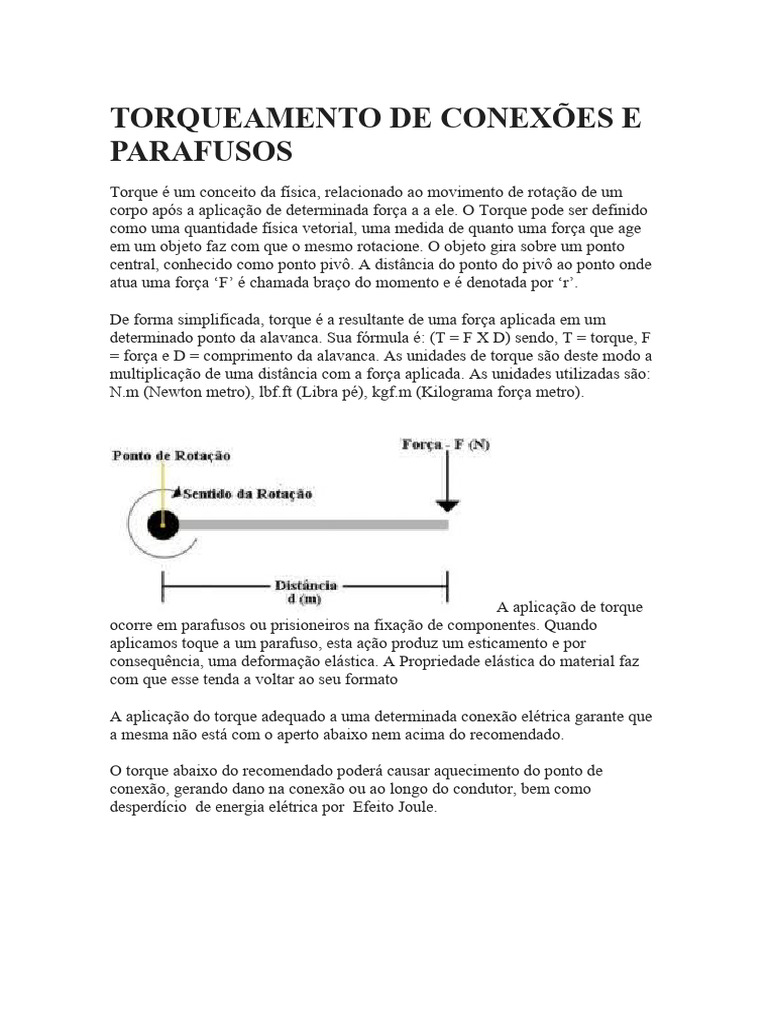 TORQUEAMENTO DE CONEXÕES E PARAFUSOS | PDF | Torque | Força