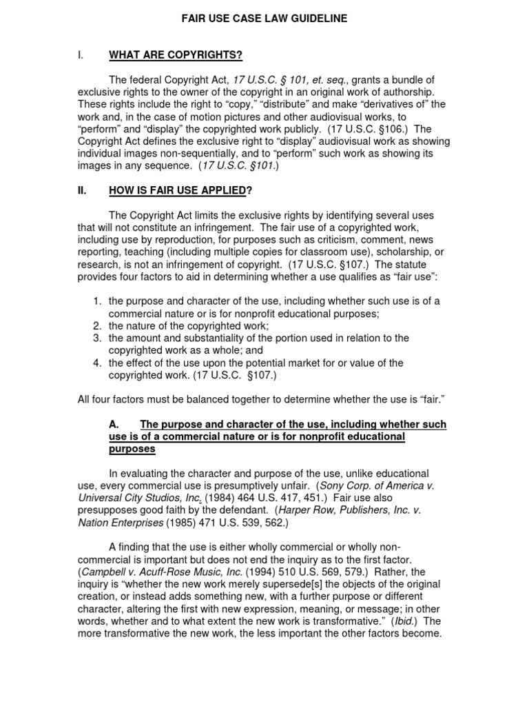 Fair Use Case Law Guideline | PDF | Fair Use | Copyright