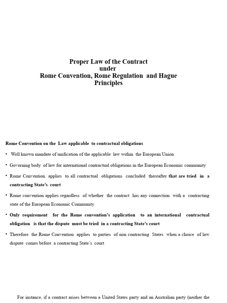 Rome Convention & Contract Law | PDF | Choice Of Law | Public Policy ...