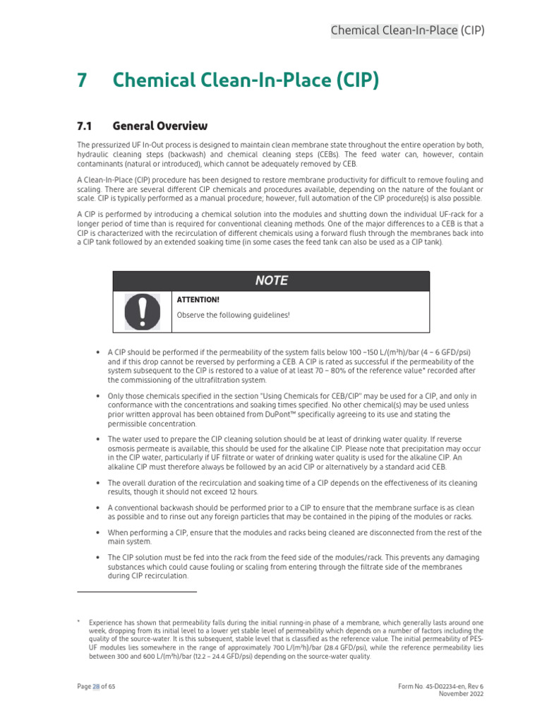Chemical Clean in Place (CIP) | PDF | Membrane | Water