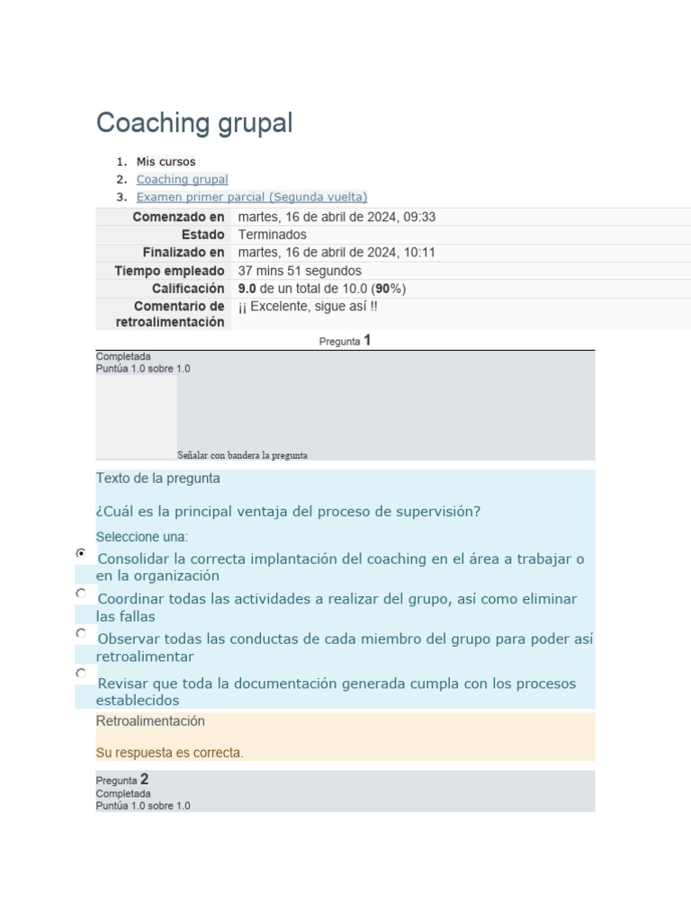 Coaching Grupal Examen Primer Parcial Segunda Vuelta | PDF | Sicología | Conceptos psicologicos