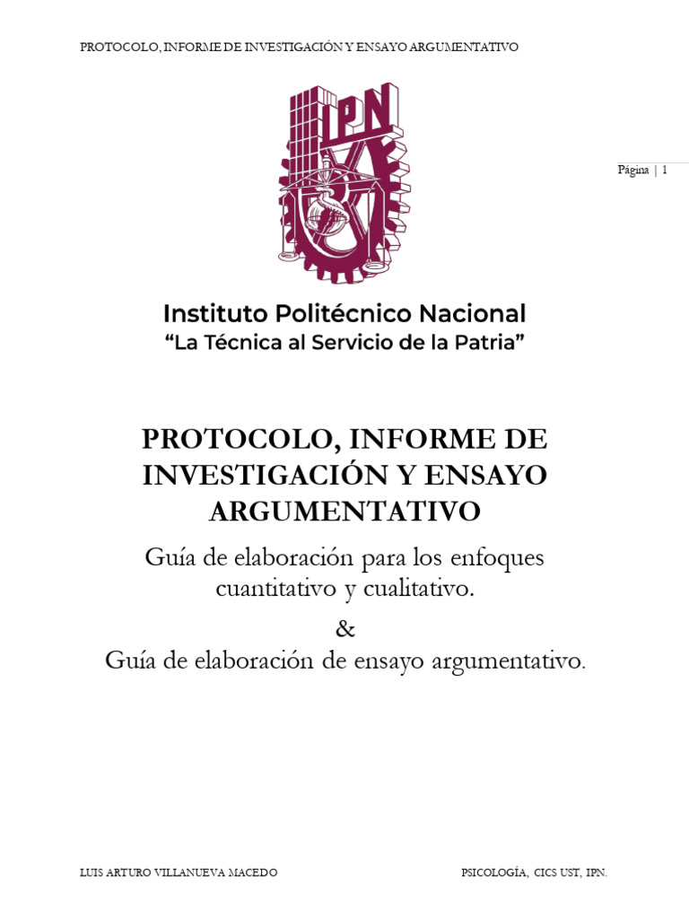 Guia de Elaboración de Protocolo, Informe de Investigacion y Ensayo Argumentativo | PDF ...