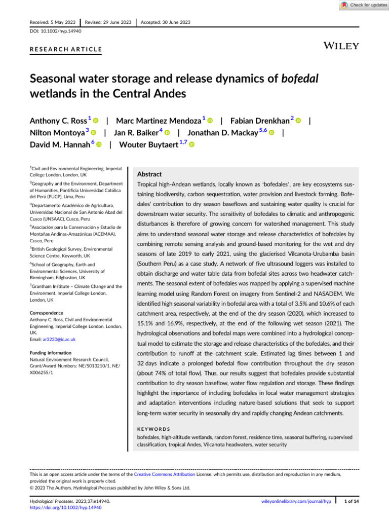 Hydrological Processes-Seasonal Water Storage and Release Dynamics of ...