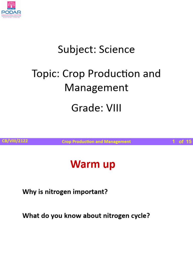 CB VIII Sci Nitrogen Cycle | PDF | Nitrogen | Agriculture