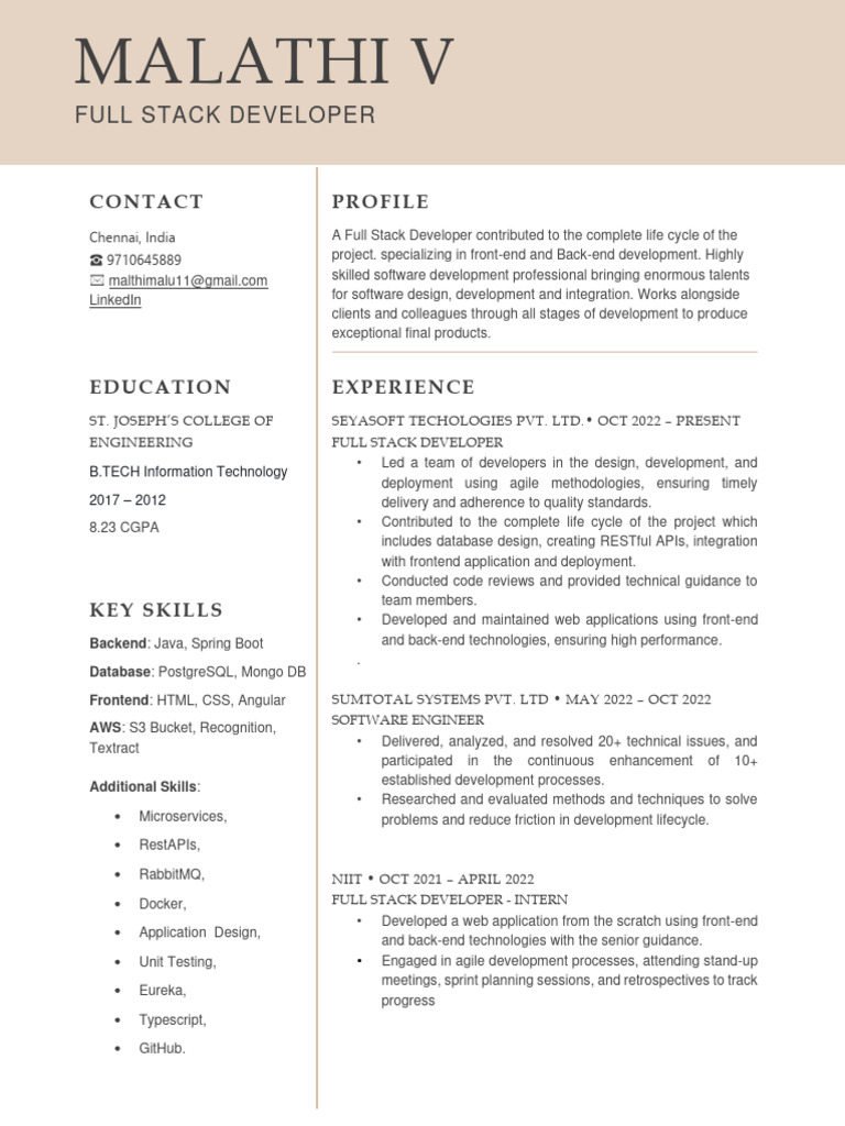 Malathi Resume 2 | PDF | Computing | Software Engineering