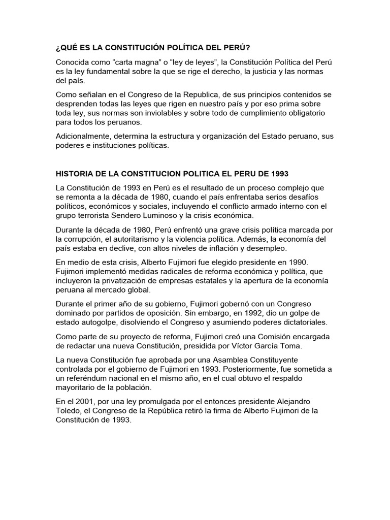 La Constitucion Del Peru 1993 | PDF | Constitución | Derecho Constitucional