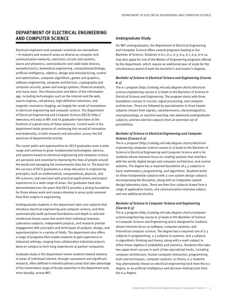 MIT Electrical Engineering Programs Overview | PDF | Academic Degree ...