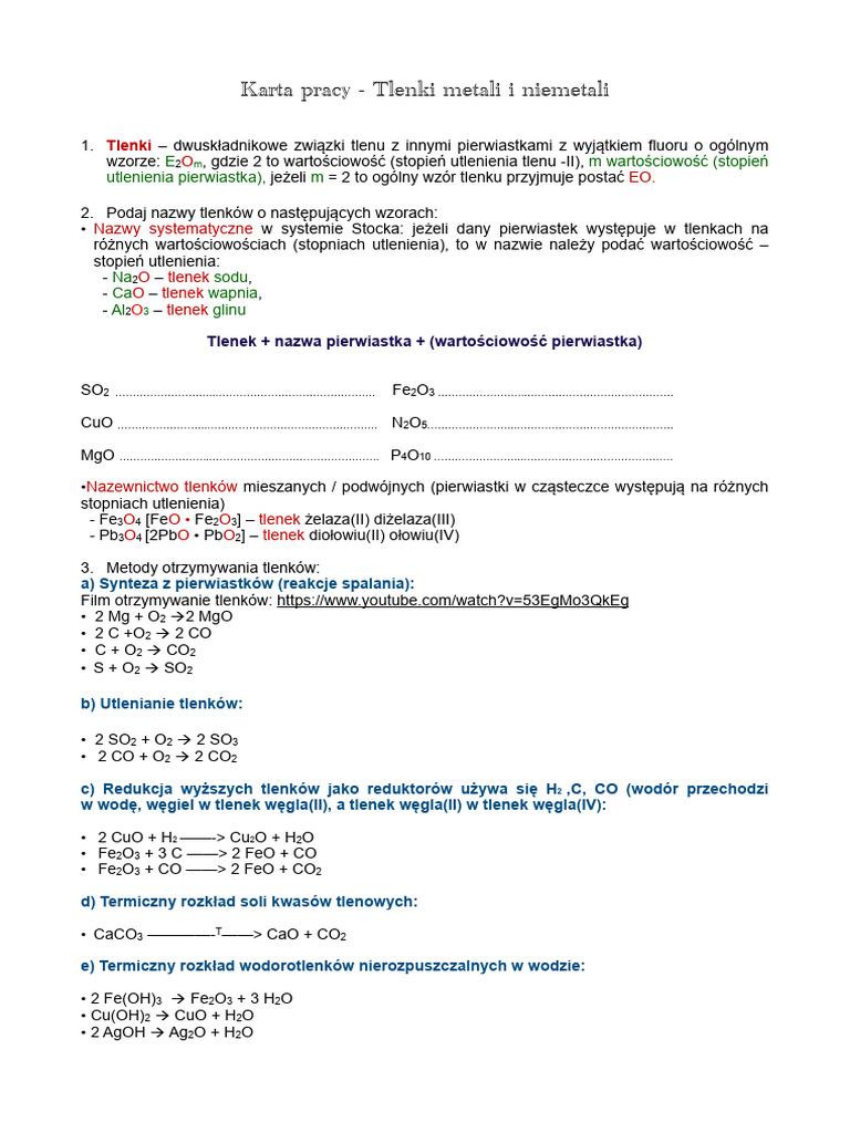 Tlenki Metali i Niemetali | PDF