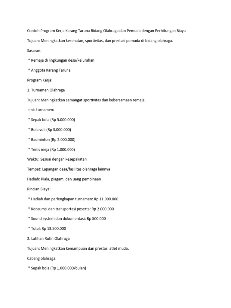 Contoh Program Kerja Bidang Kepemudaan | PDF