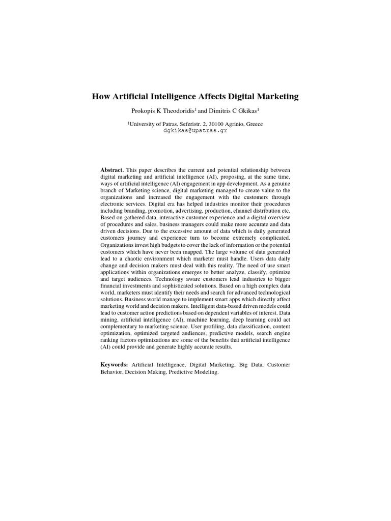 How ArtificialIntel Ligence Affects Digital Marketing | PDF | Artificial Intelligence ...