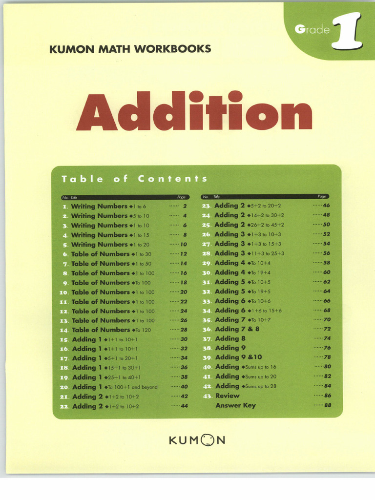 Grade 1 Addition Kumon Math Workbooks | PDF