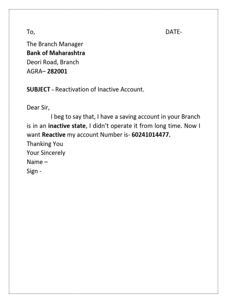 Reactivate Inactive Bank Account | PDF