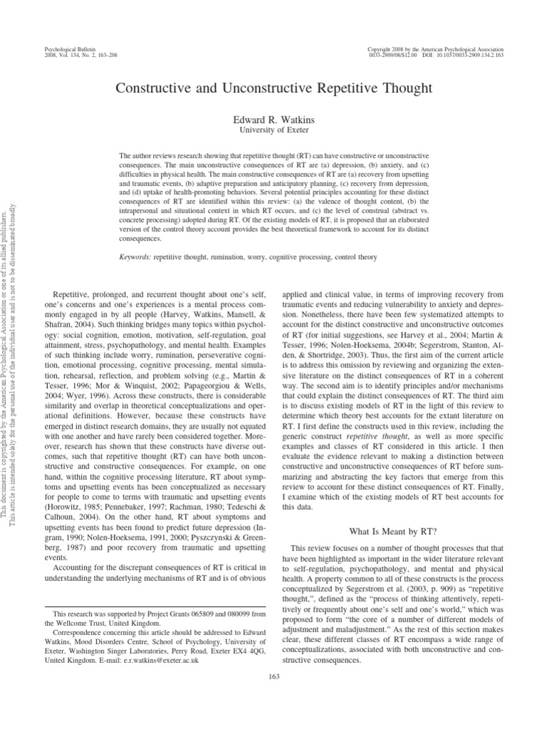 Watkins 2008 | PDF | Thought | Psychological Concepts