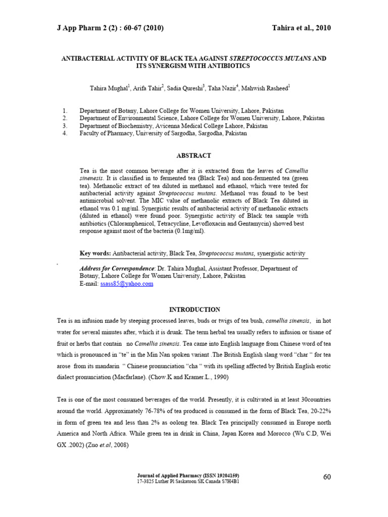 Black Tea's Antibacterial Effects on S. mutans | PDF | Tea | Bacteria