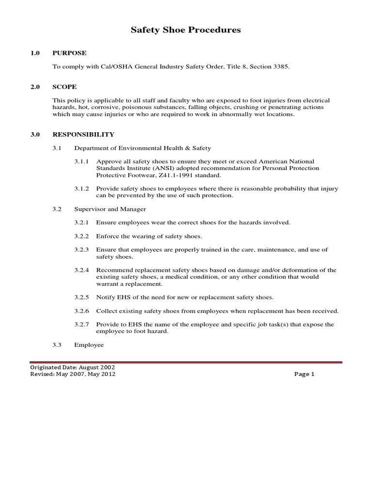 Safety Shoe Procedures 12 | PDF | Safety | Shoe