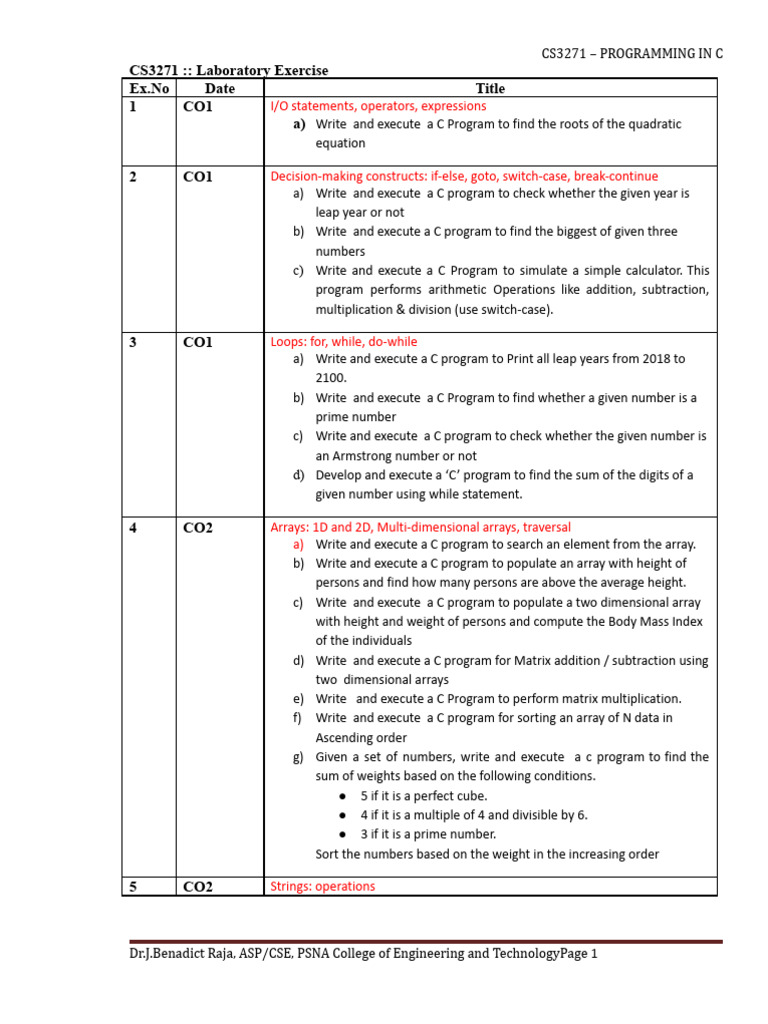 C Programming Laboratory Exercises | PDF | C (Programming Language ...