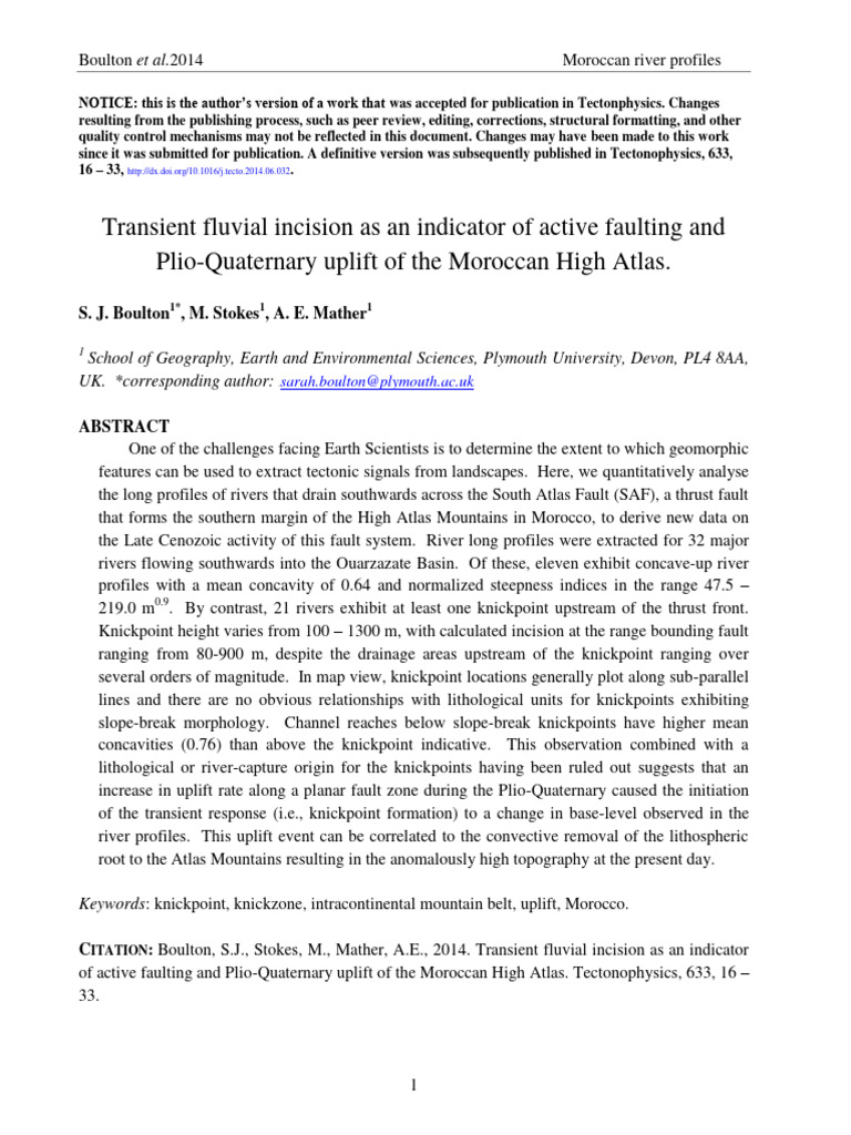 Transient Fluvial Incision As An Indicator of Active Faulting | PDF | River | Earth Sciences