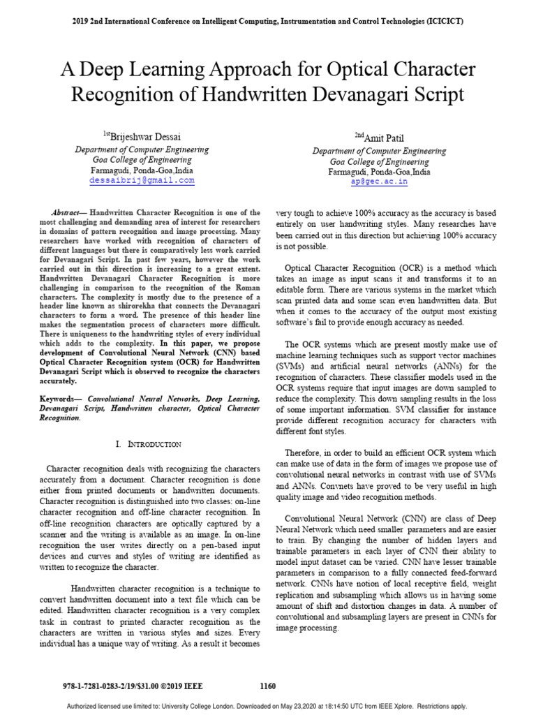 A Deep Learning Approach For Optical Character | PDF | Optical Character Recognition ...