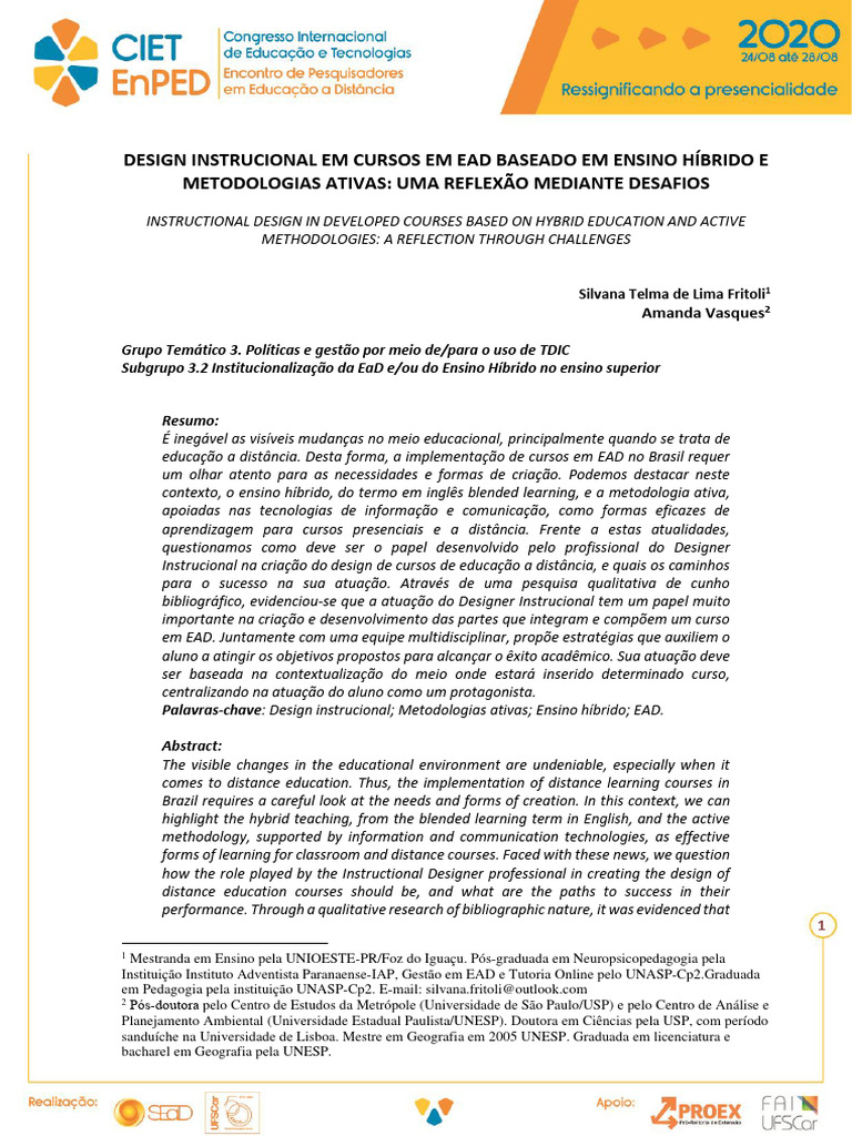 Design Instrucional em EAD e Ensino Híbrido | PDF | Educação à ...