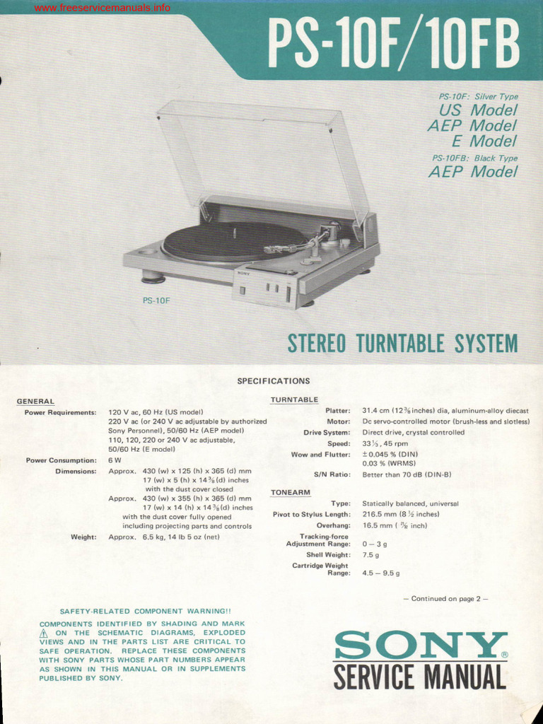 Sony ps-10f ps-10fb Turntable | PDF