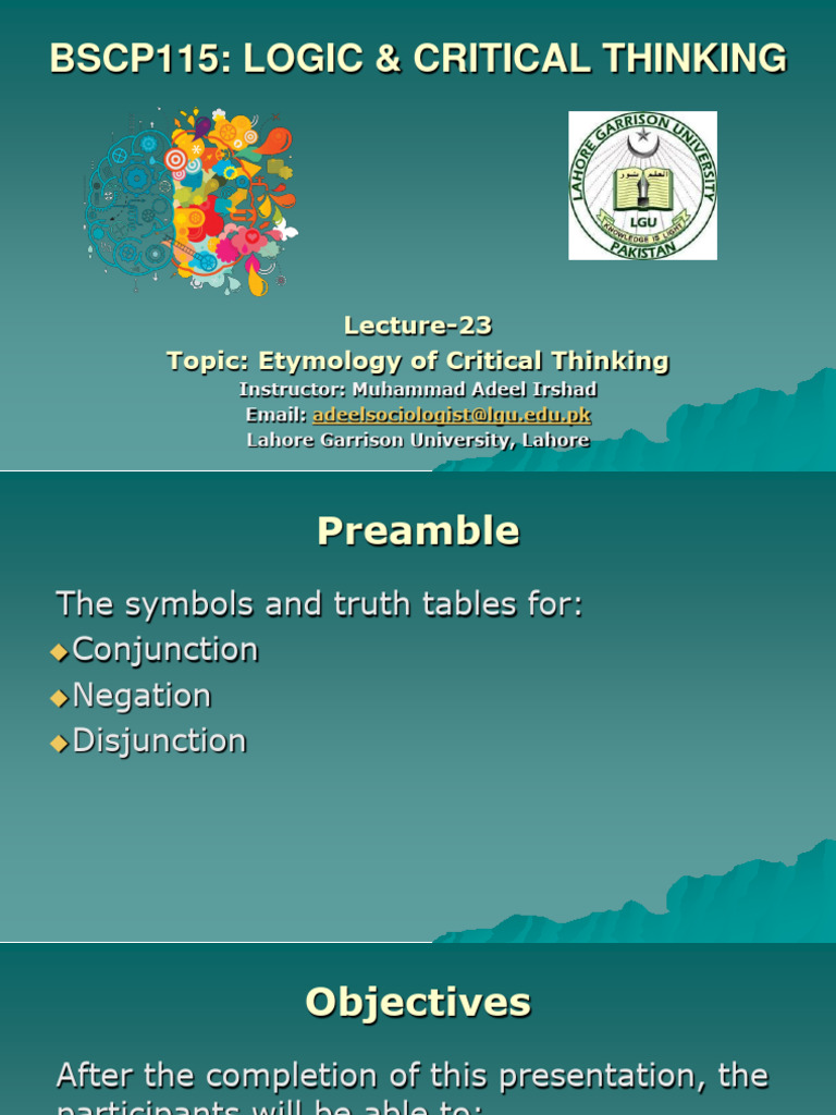 Lec 23 Etymology of Critical Thinking | PDF | Critical Thinking | Thought