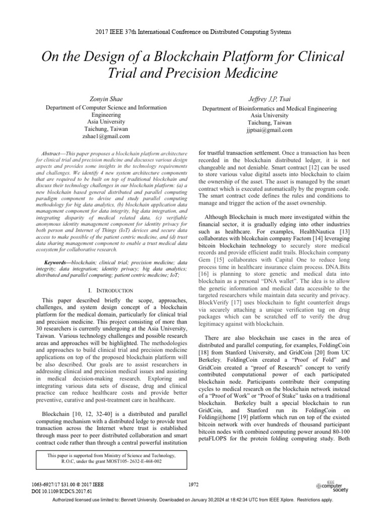 2017 On The Design of A Blockchain Platform For Clinical Trial and ...