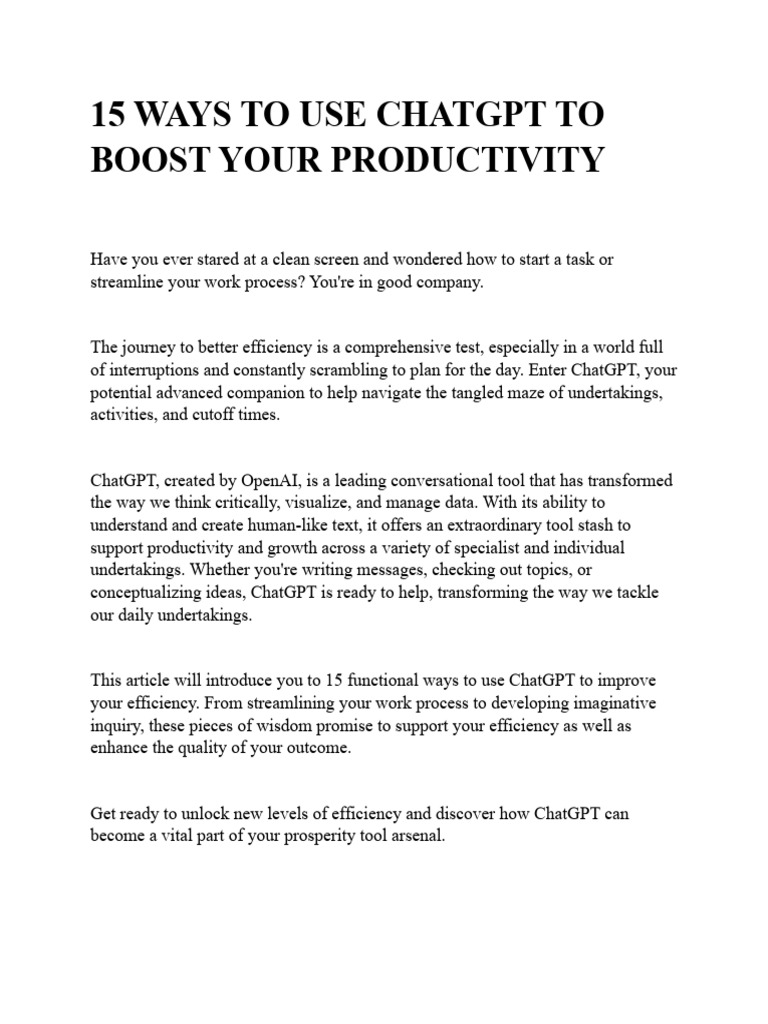 15 Ways To Use Chatgpt To Boost Your Productivity Download Free Pdf