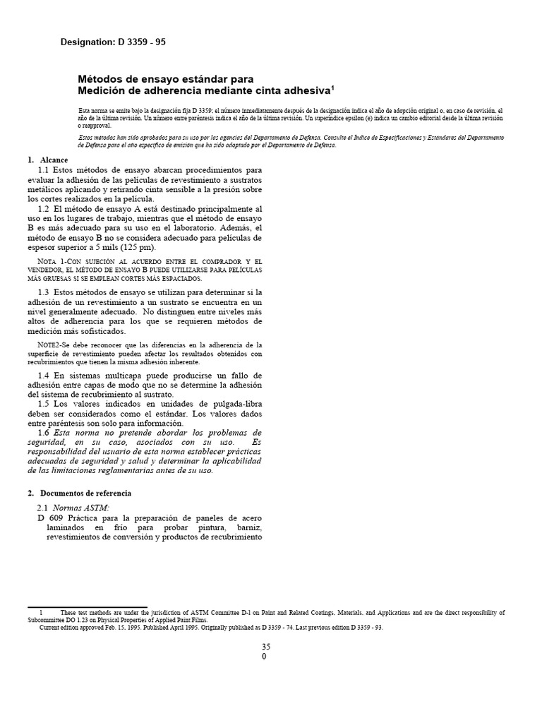 ASTM D3359 PDF Es | PDF | Adhesión | Materiales