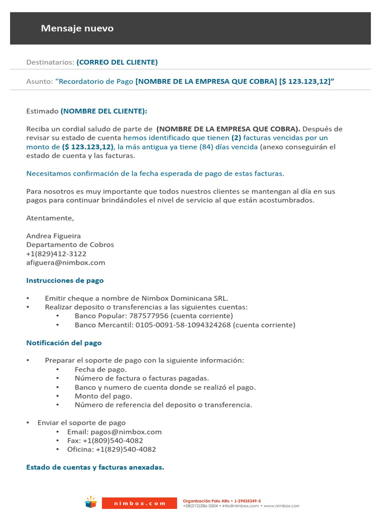 Modelo Email de Cobros | PDF