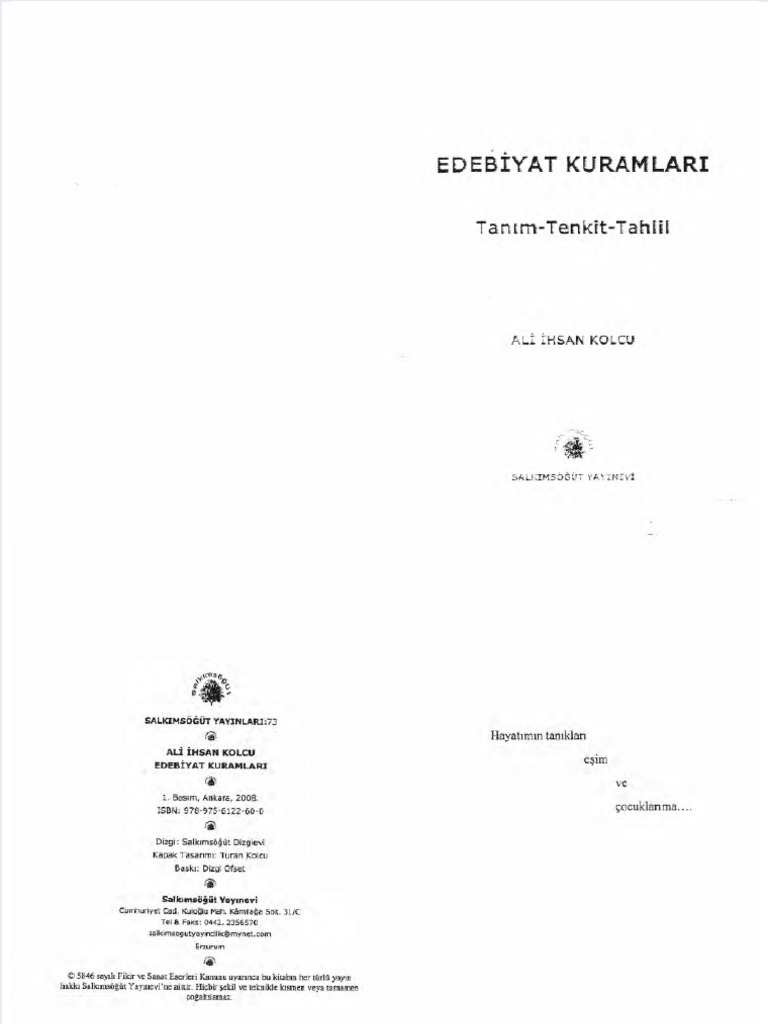 Ali Ihsan Kolcu Edebiyat Kuramlari Tanim Tenkit Tahlil | PDF