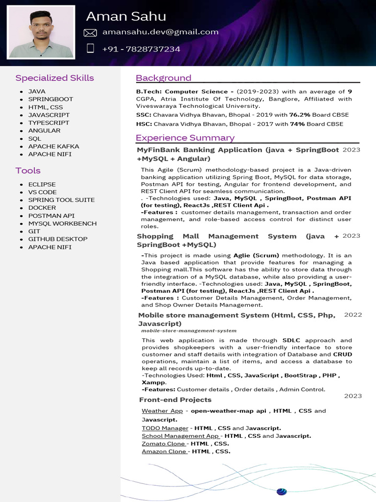 Aman Sahu Resume | Download Free PDF | Application Software | My Sql