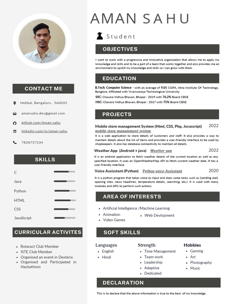 Aman Sahu Resume | PDF | Mobile App | Computer Programming
