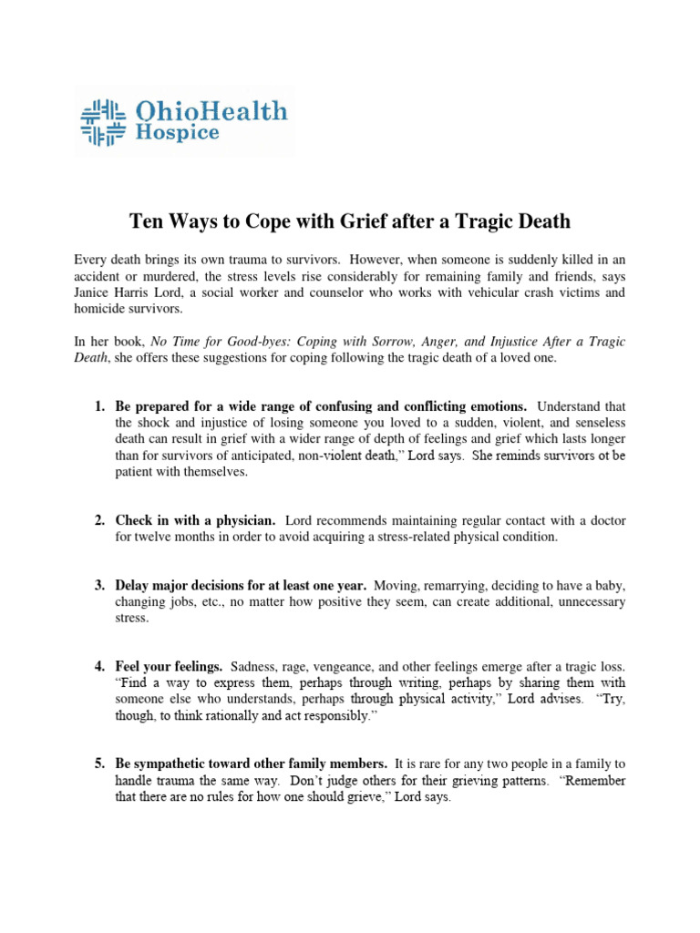 Ten Ways To Cope With Grief After A Tragic Death (Inglés) (Artículo ...