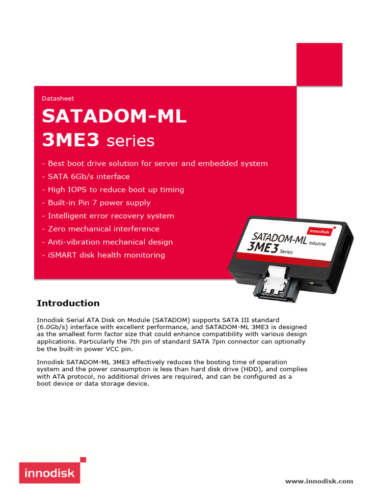 Innodisk SATADOM-ML 3ME3 Datasheet | PDF | Solid State Drive | Hard ...