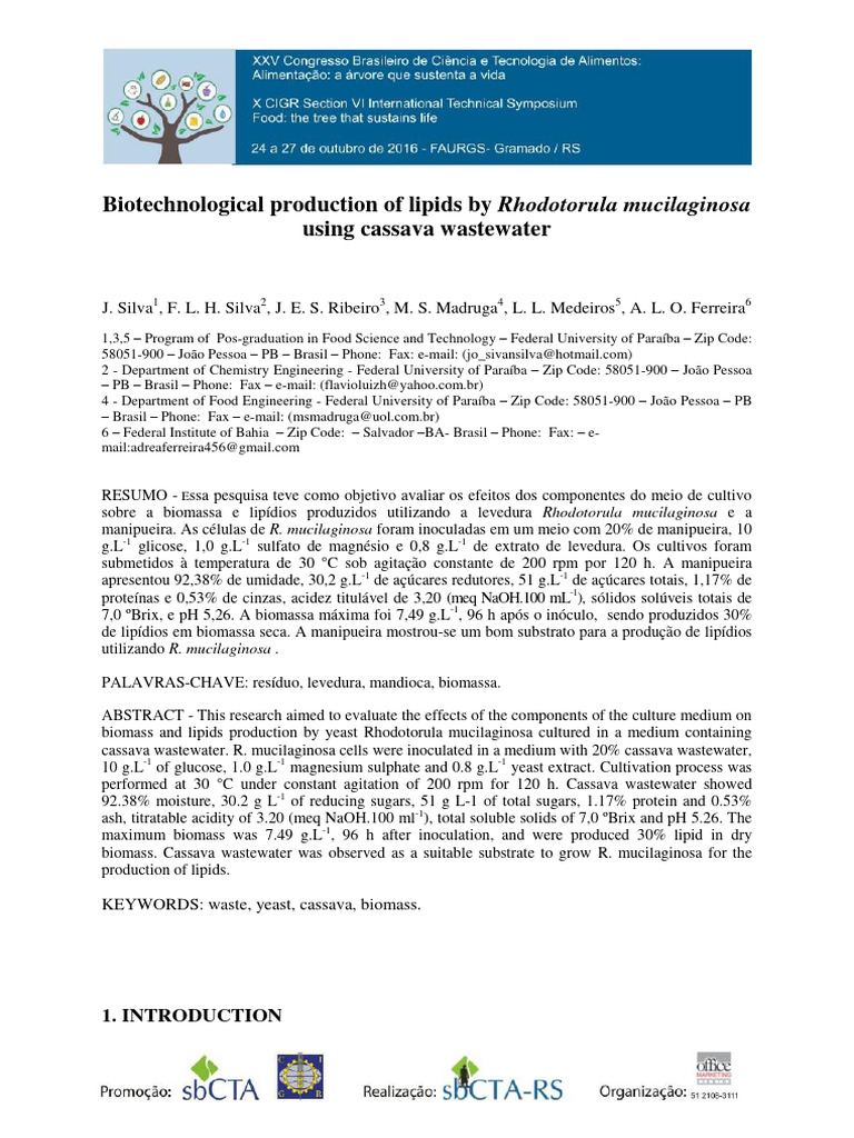 Biotec Prod of Lip by RH Muci Cassava WW | PDF | Yeast | Glucose
