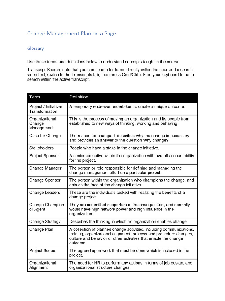 Change Management Glossary Guide | PDF | Risk | Business