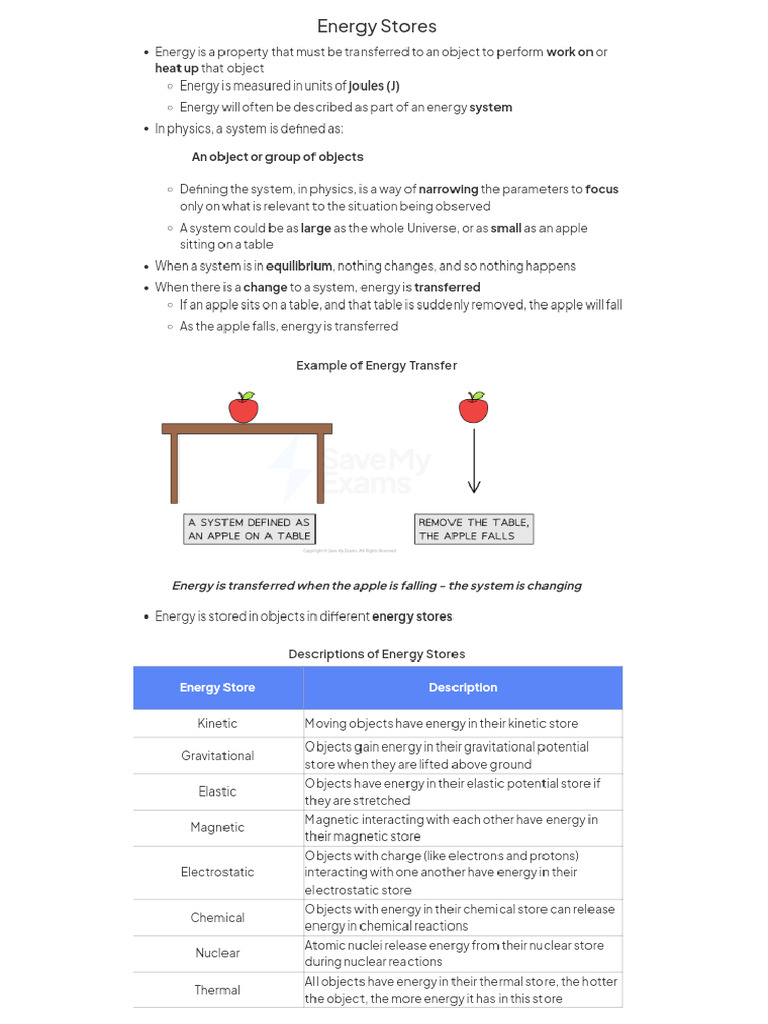 Quick Revision Energy Stores & Transfers | PDF