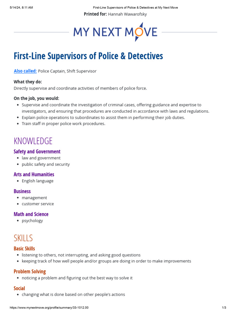 First-Line Supervisors of Police Overview | PDF | Detective | Police