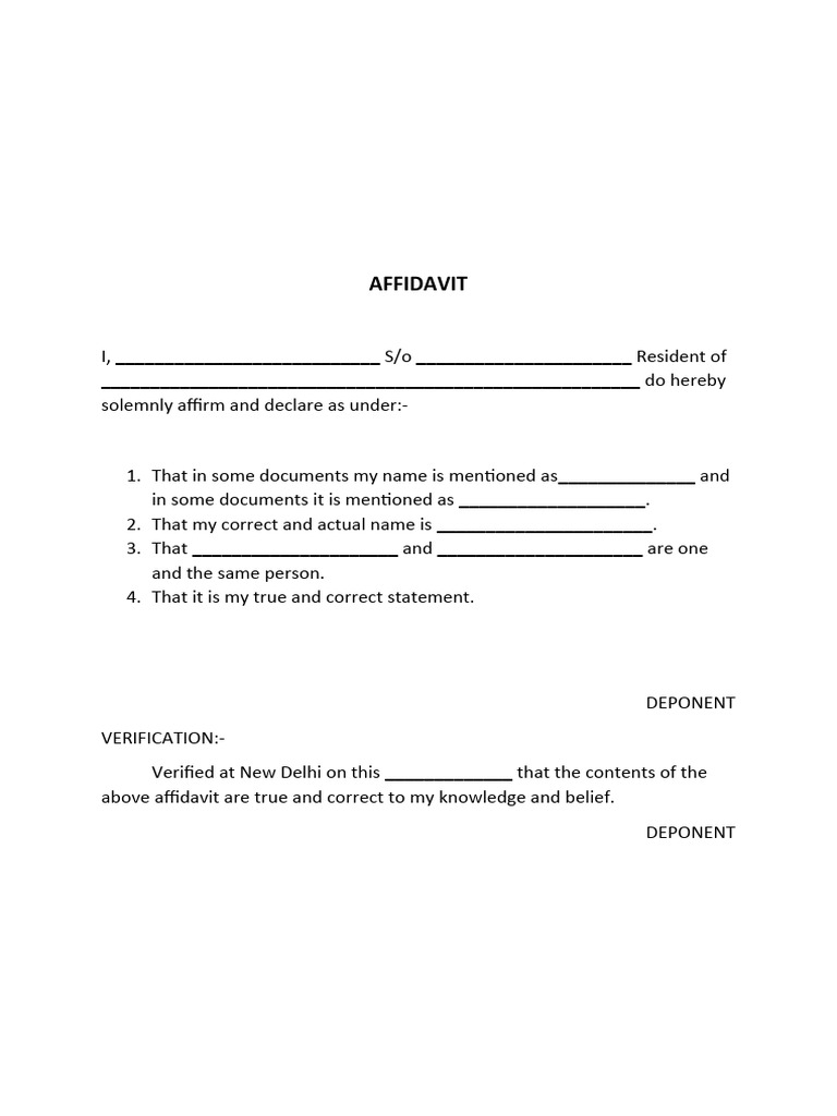 Dual Name Affidavit Format | PDF
