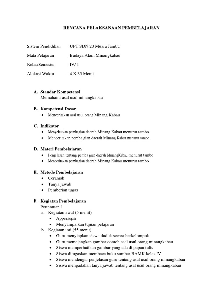 RPP Bam Kls 4 Sem 1 | PDF