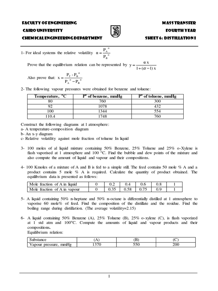 Distillation Problems for Students | PDF | Distillation | Vapor