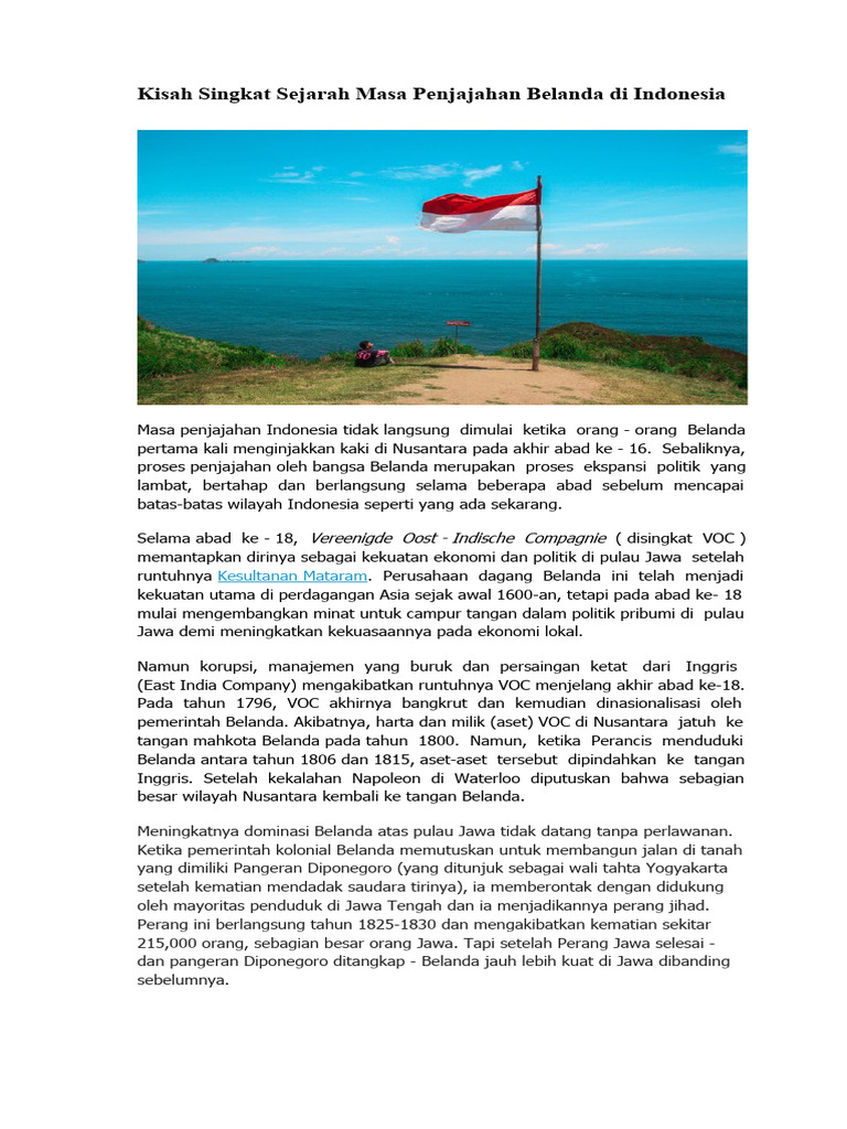 Kisah Singkat Sejarah Masa Penjajahan Belanda Di Indonesia | PDF | Sejarah
