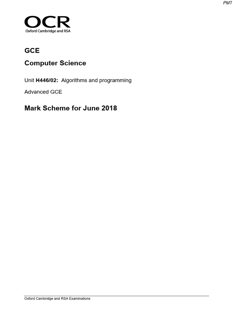 June 2018 MS - Paper 2 OCR Computer Science A-Level | PDF