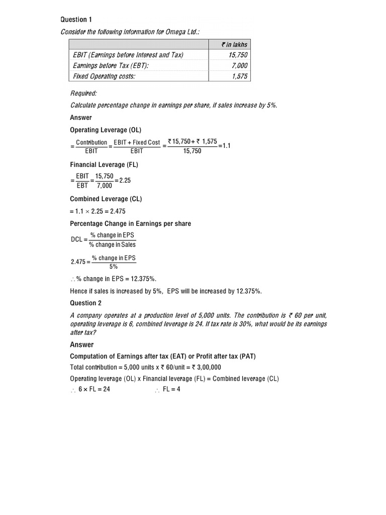 Module 4 Leverage Question and Solution - 1 | PDF | Leverage (Finance) | Revenue