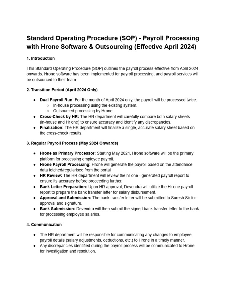 Payroll Processing SOP | PDF | Payroll | Outsourcing