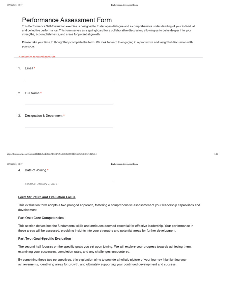 Performance Assessment Form - Apr'24 - Google Forms | PDF | Evaluation ...