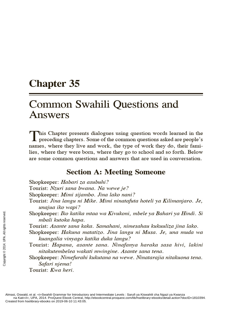 Common Swahili Questions and Answers | PDF | Swahili Language | Languages