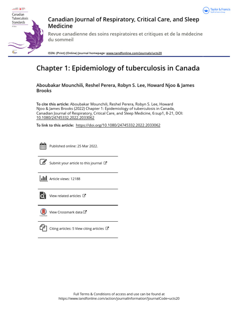 01-Chapter 1 - Epidemiology of Tuberculosis in Canada | PDF | Tuberculosis | Mycobacterium ...