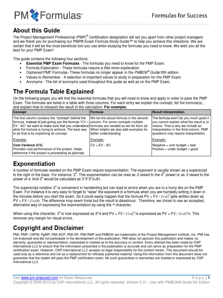 PMP Formula Study Guide5 | Download Free PDF | Net Present Value | Variance