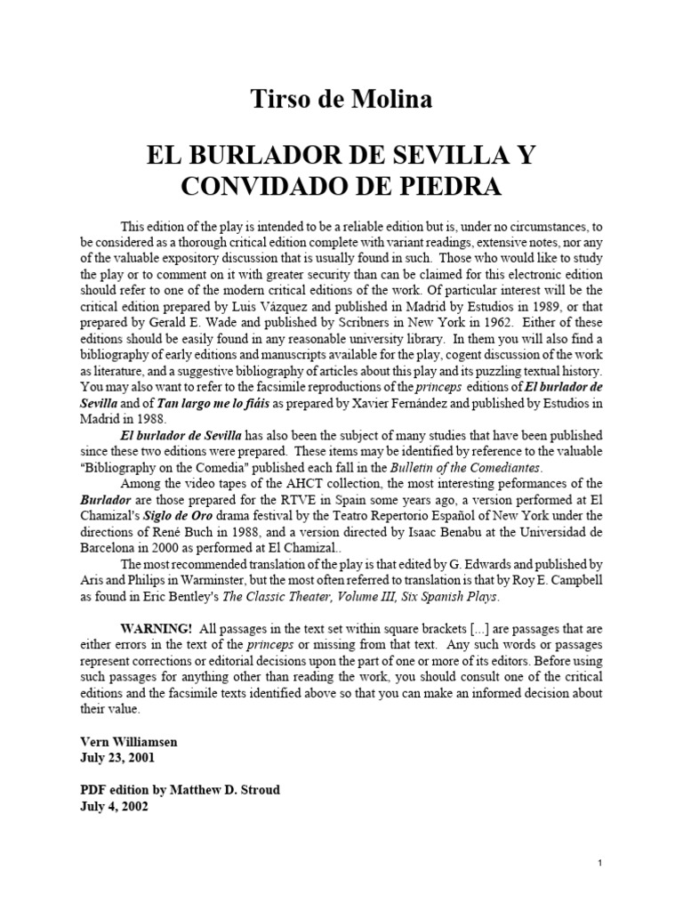Tirso de Molina - El Burlador de Sevilla | PDF